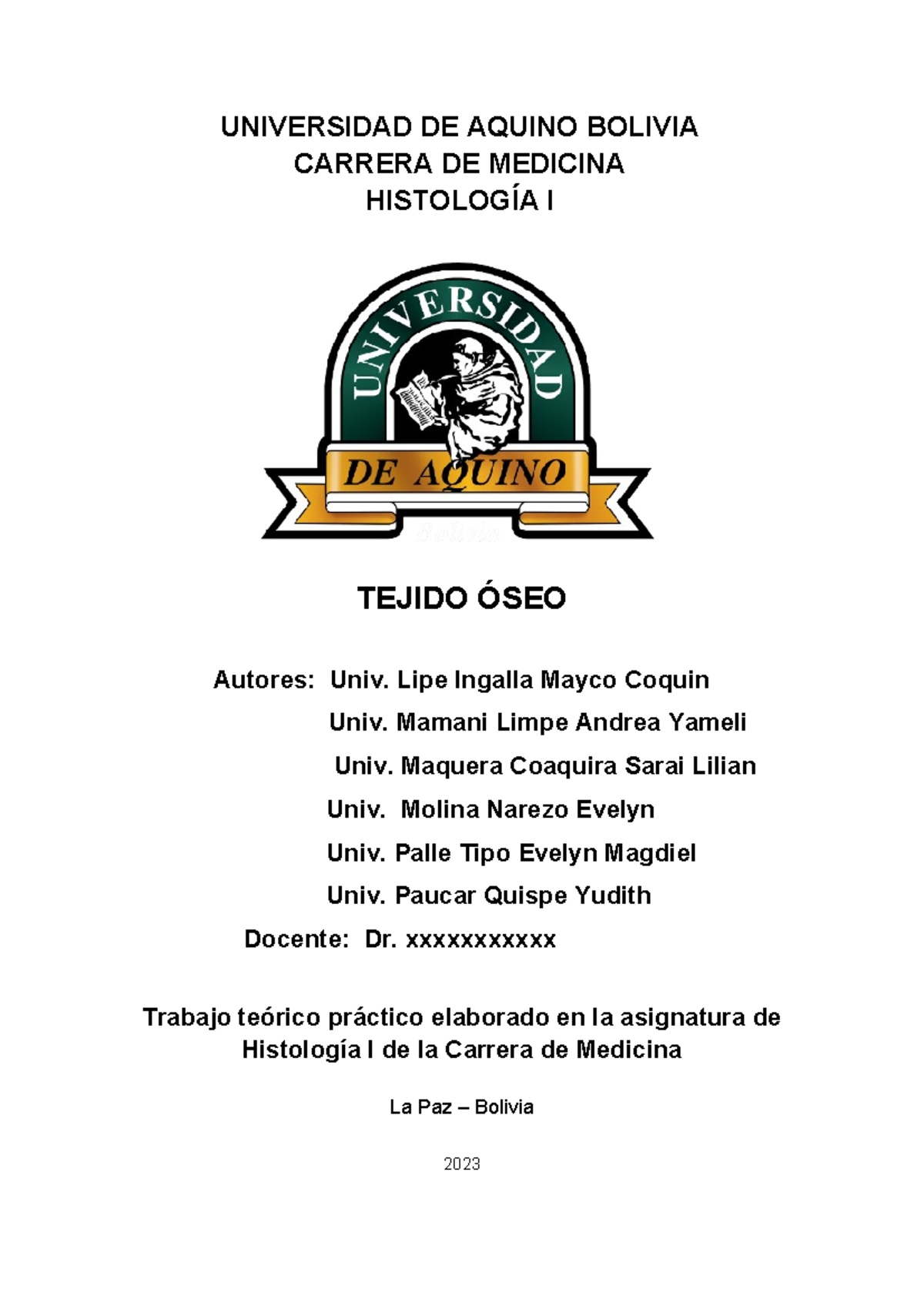 Monografía DE Histología Tejido ÓSEO (2) - UNIVERSIDAD DE AQUINO ...