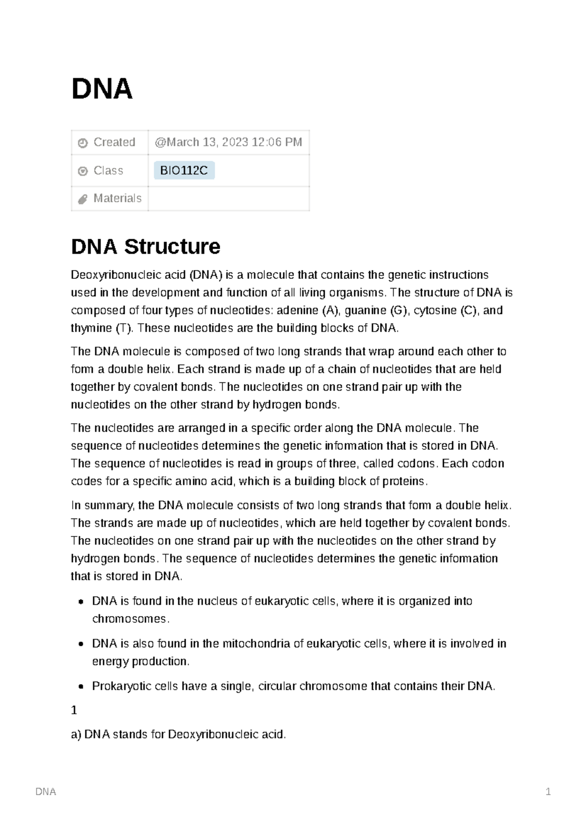 DNA - Notes Based off the QCAA Syllabus - DNA Created Class BIO112C ...