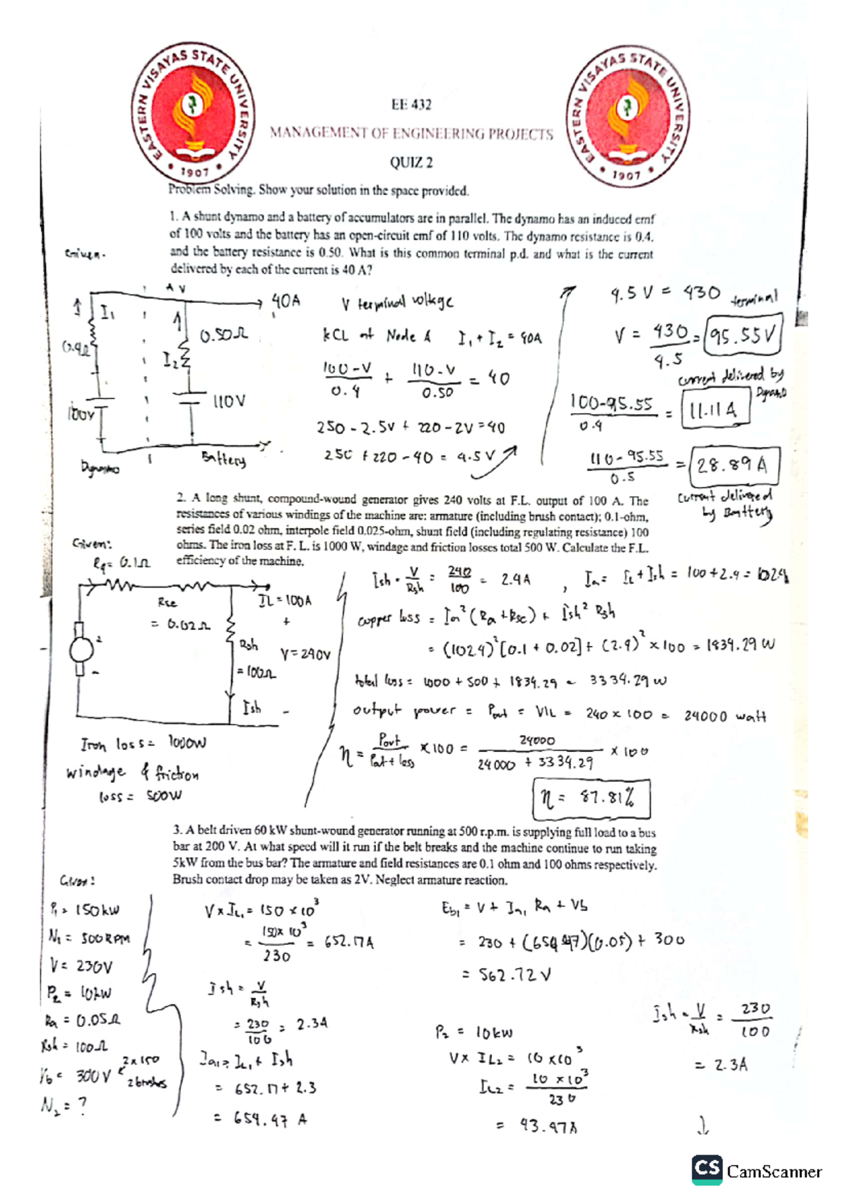 Quiz 2 - asa - Fundamentals of Electric Circuit - CamScanner CamScanner - Studocu