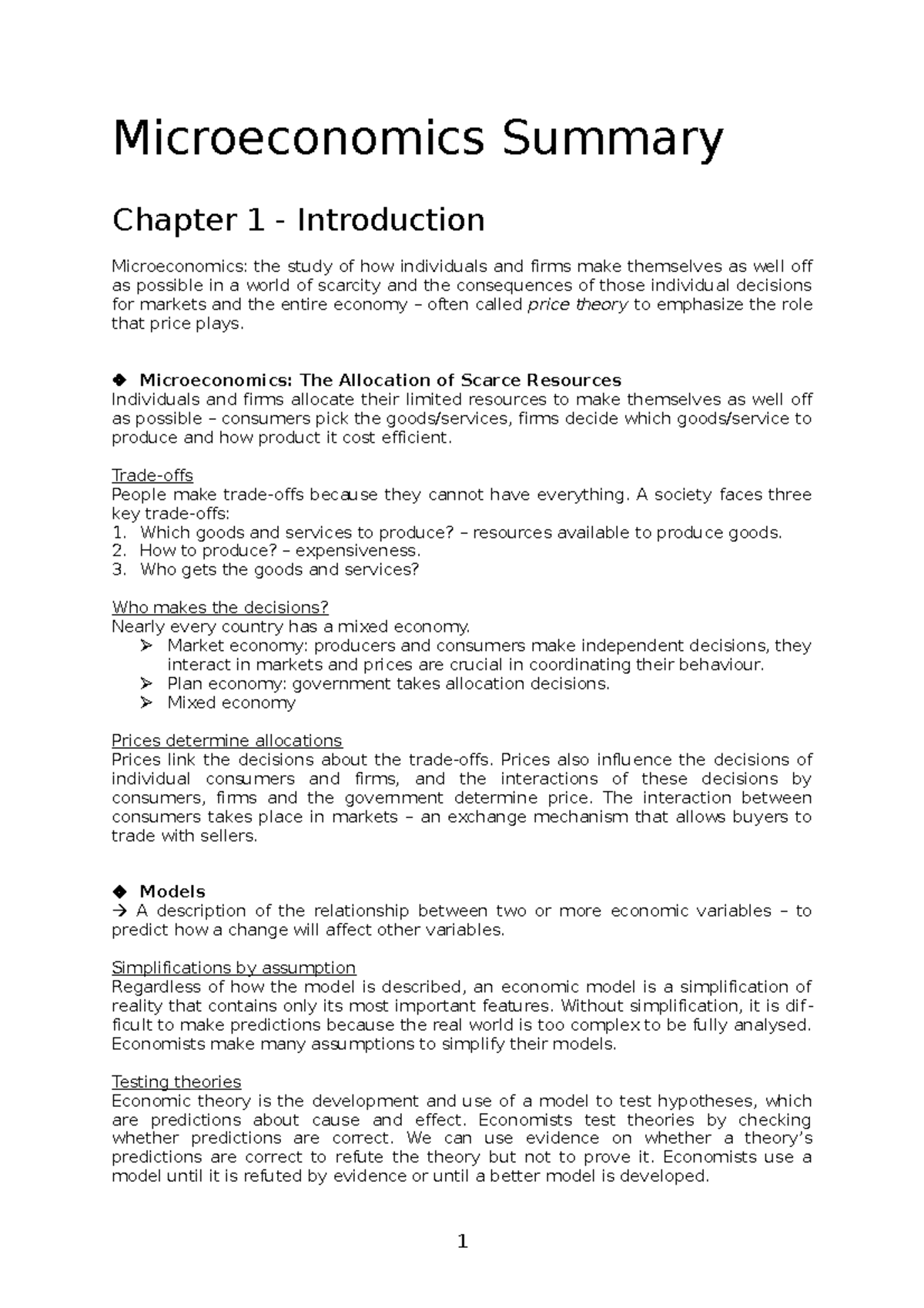 Microeconomics Complete Summary - Microeconomics Summary Chapter 1 ...