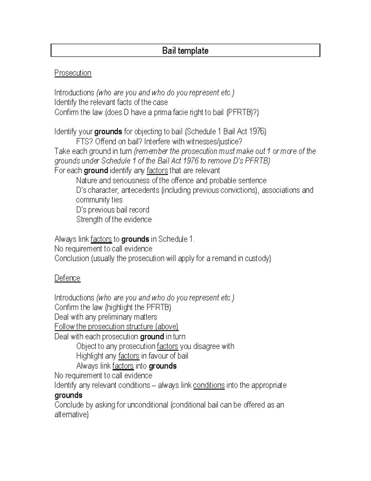 Bail template - workshop - Bail template Prosecution Introductions (who ...