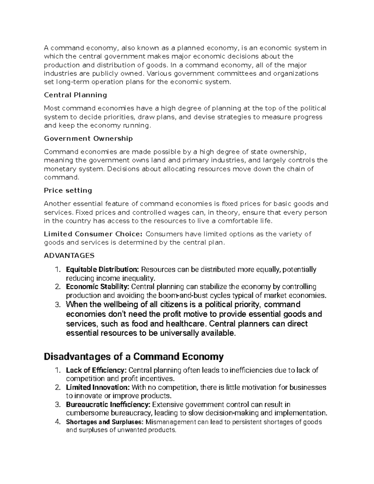 A command economy - NOTES - A command economy, also known as a planned ...
