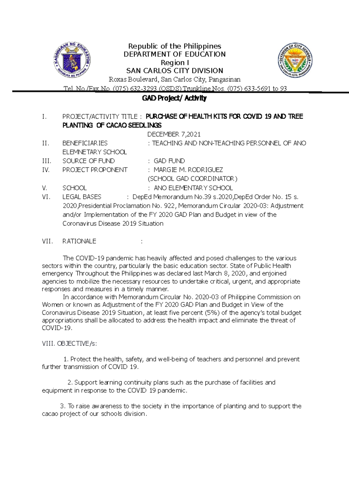 GAD Activities AND Projects 2021 ano es - Republic of the Philippines ...