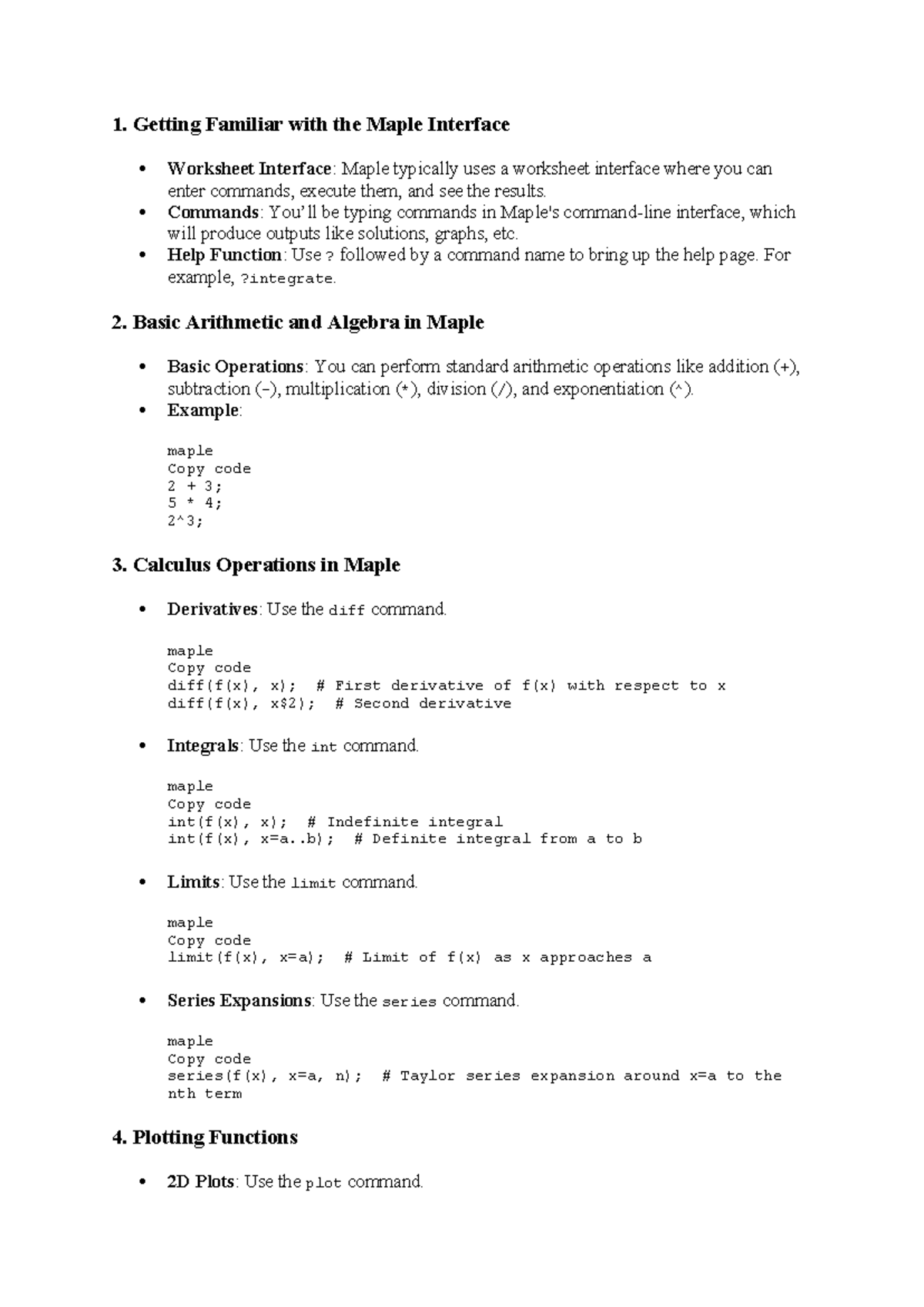 1maple - Maple - 1. Getting Familiar with the Maple Interface Worksheet ...