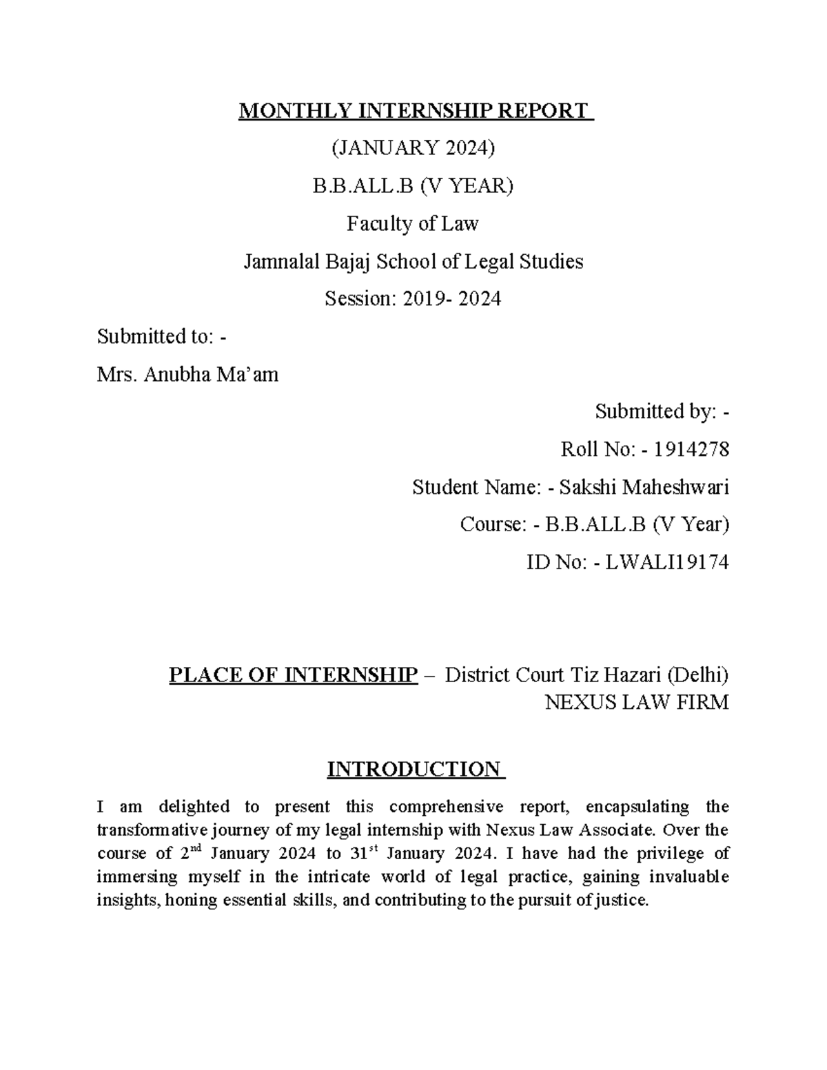 Monthly Internship Report.docx Sakshi-1 - MONTHLY INTERNSHIP REPORT ...