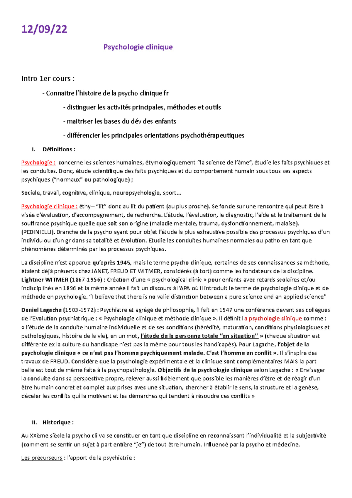 Psycho Clinique - 12/09/ Psychologie clinique Intro 1er cours ...