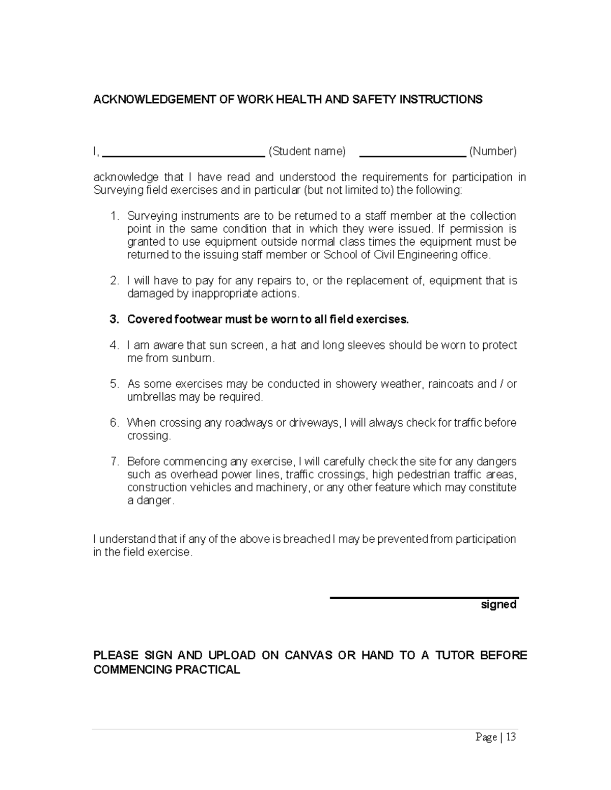 Acknowledgement of work health and safety instructions-3 - Page | 13 ...