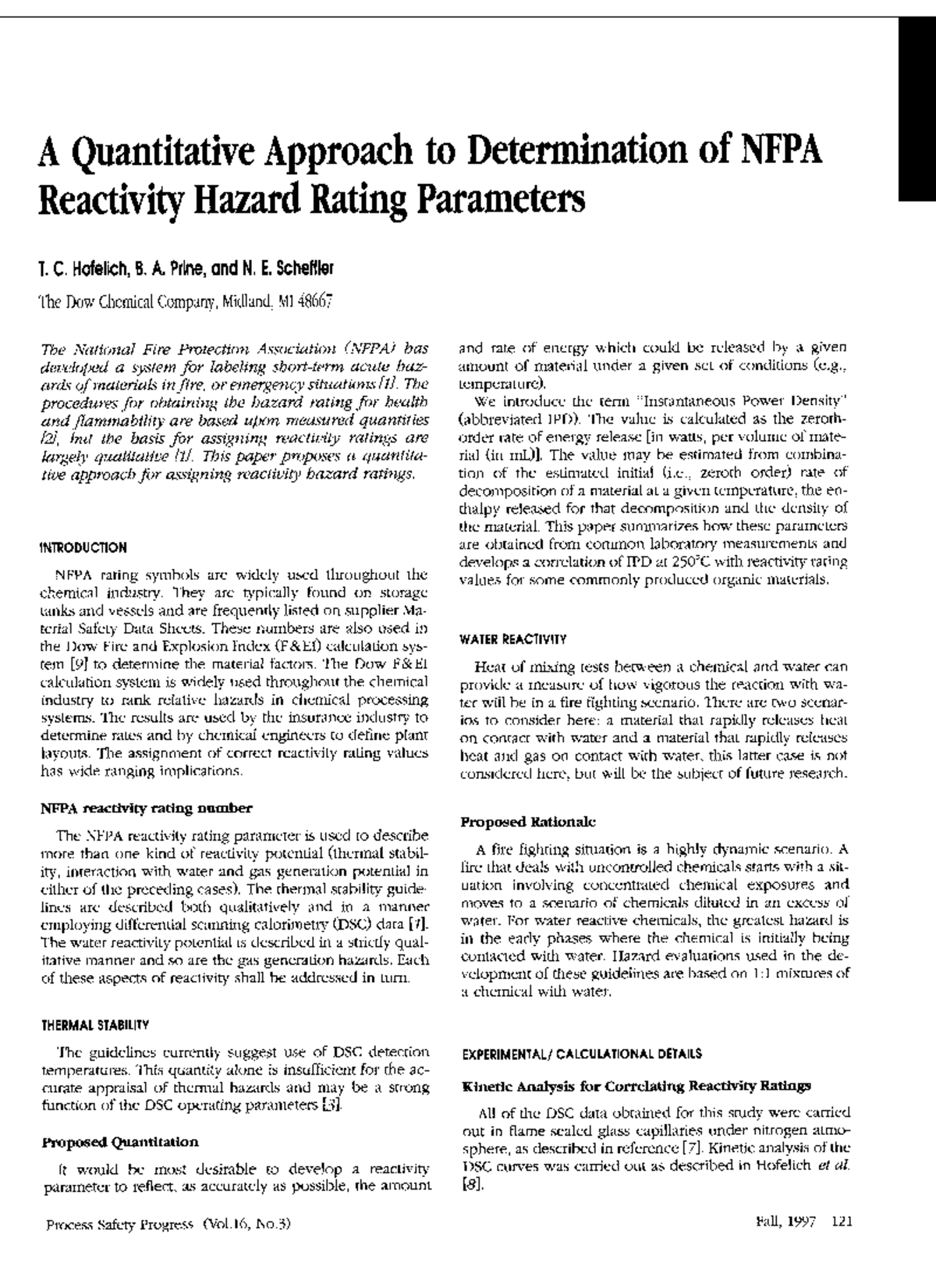A quantitative approach to determination of NFPA reactivity hazard ...