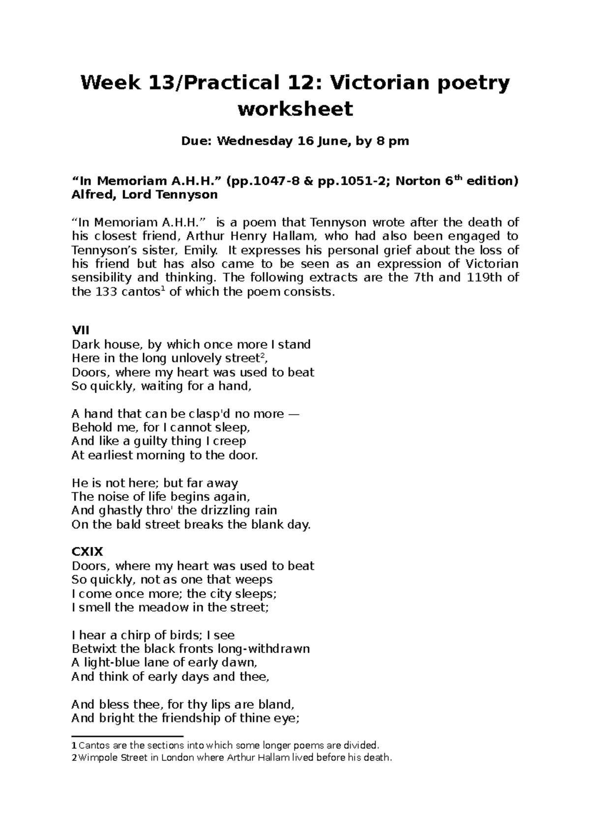 Week 13 Victorian poetry worksheet 2021 - Week 13/Practical 12 ...