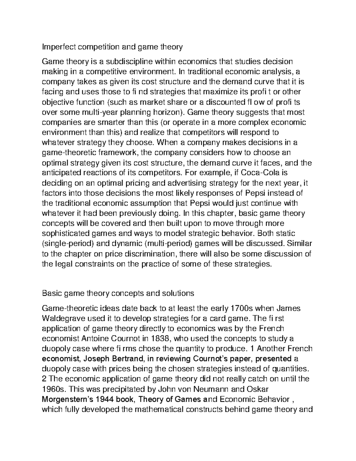 Imperfect competition and game theory - In traditional economic ...