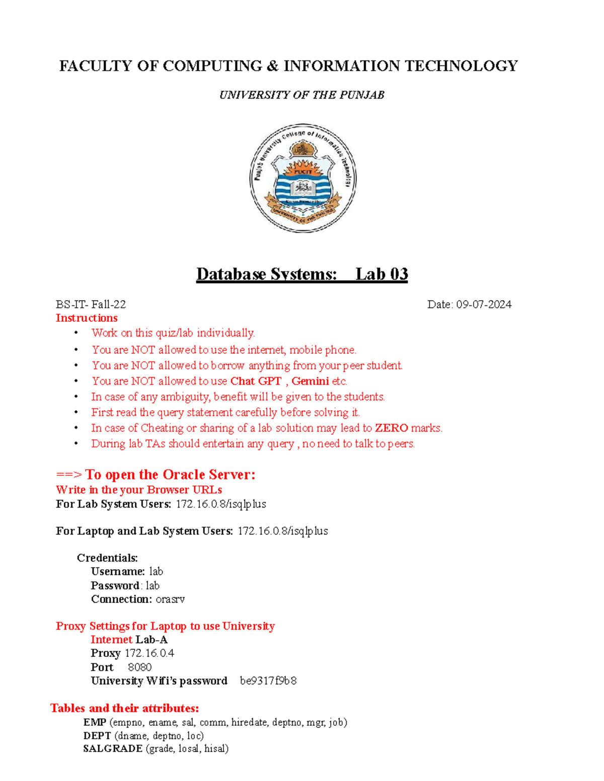 Lab03-dbms - This is DBMS lab 3 & 5. Punjab university - FACULTY OF COMPUTING & INFORMATION ...
