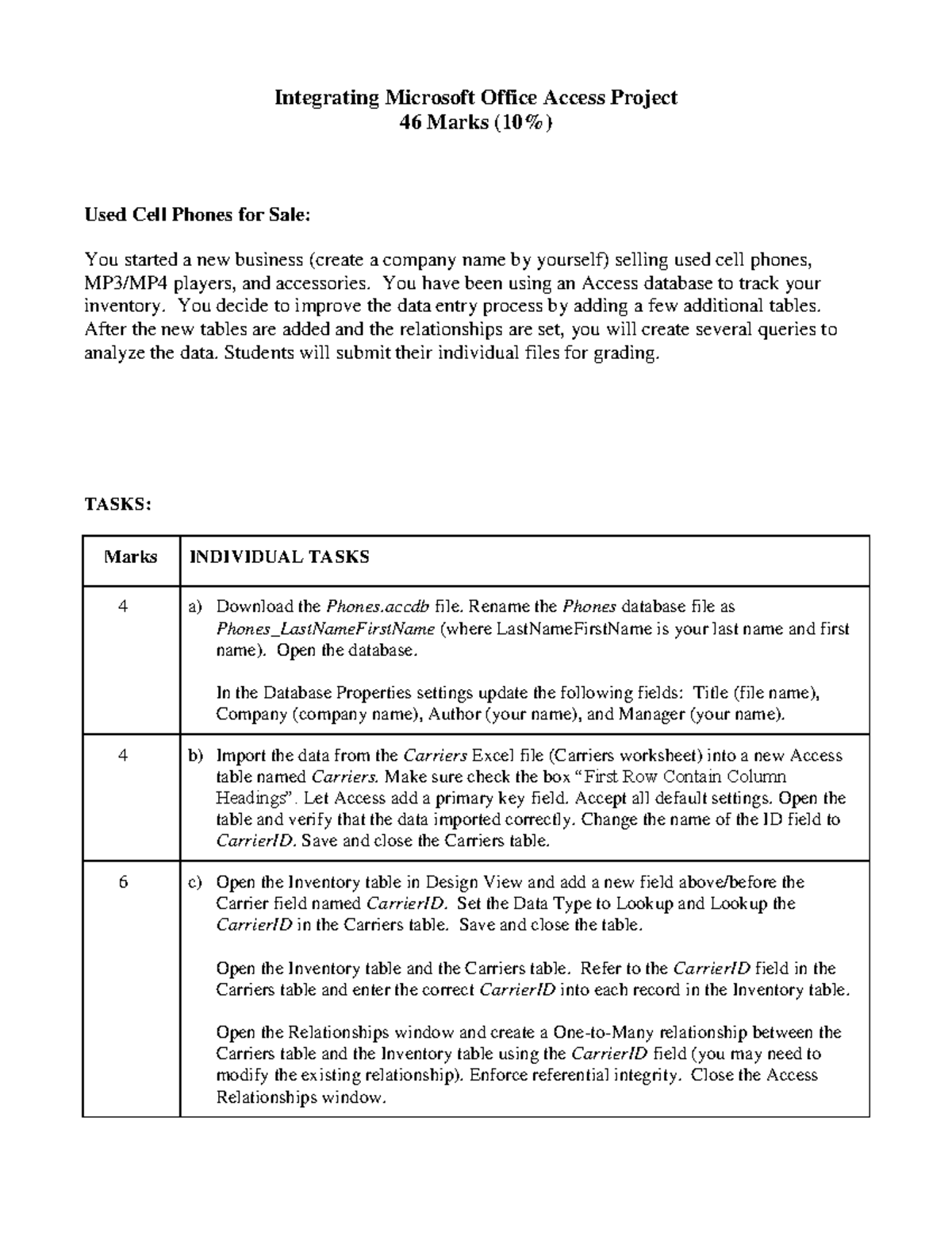 Integrating Microsoft Office Cell Phone Project Instruction - Revised ...