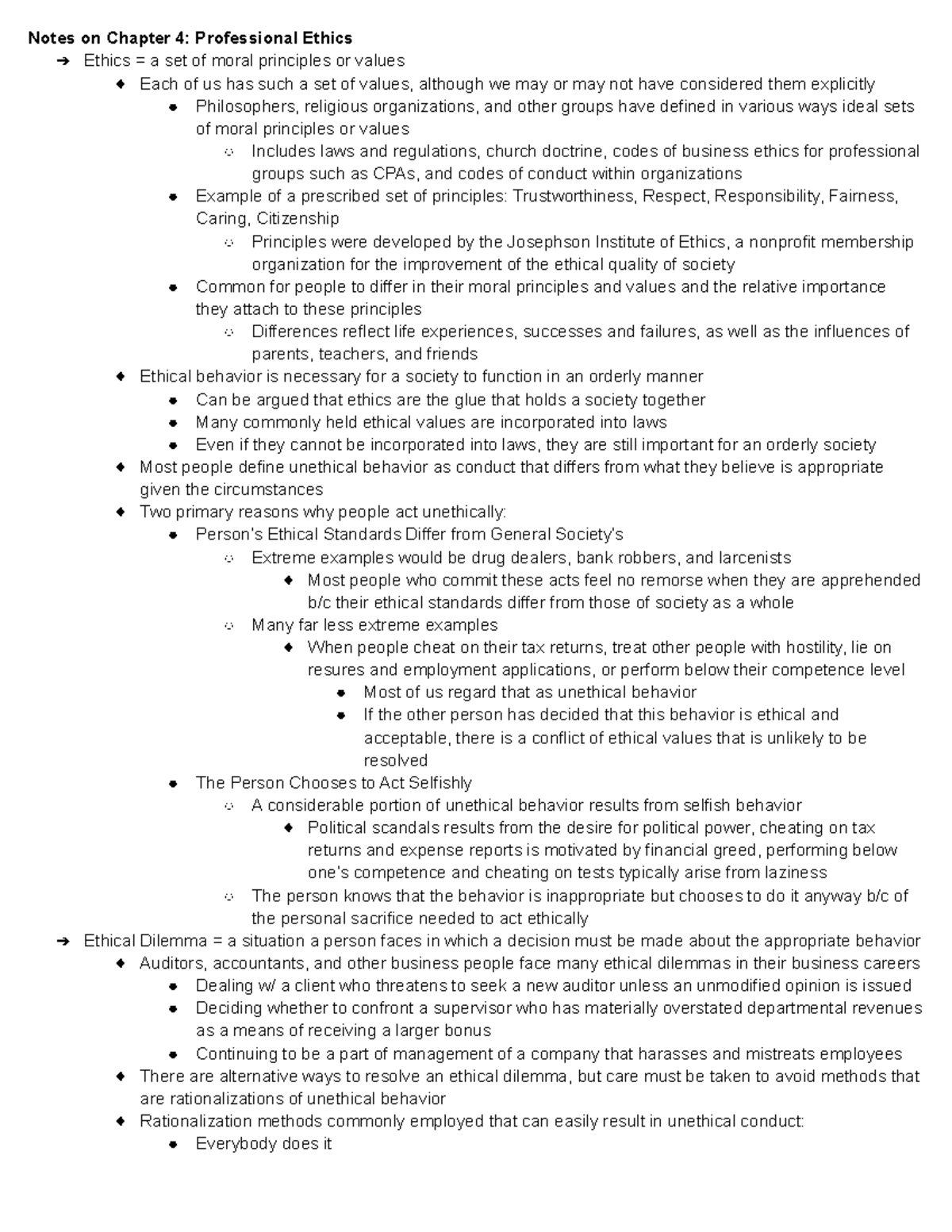 ACTY 4160 - Summary of Chapter 4 - Professional Ethics - Notes on ...