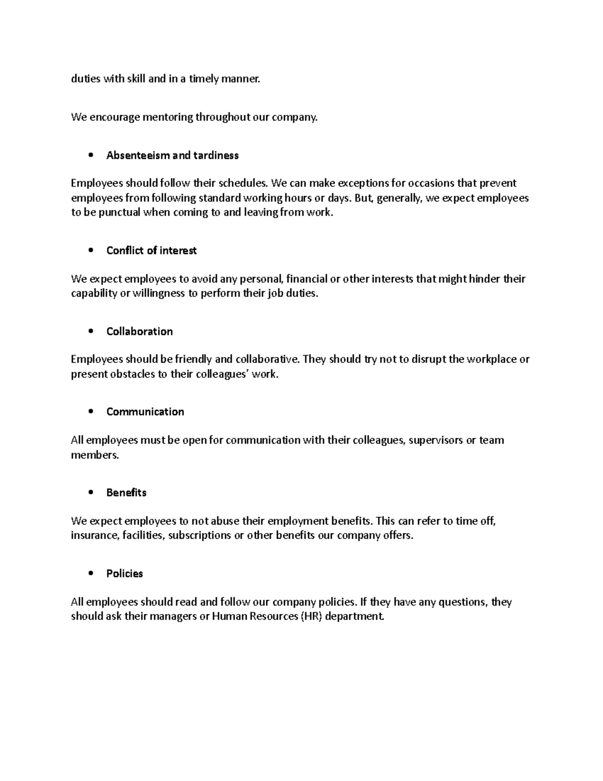 Rules and policy - Assignment - duties with skill and in a timely ...