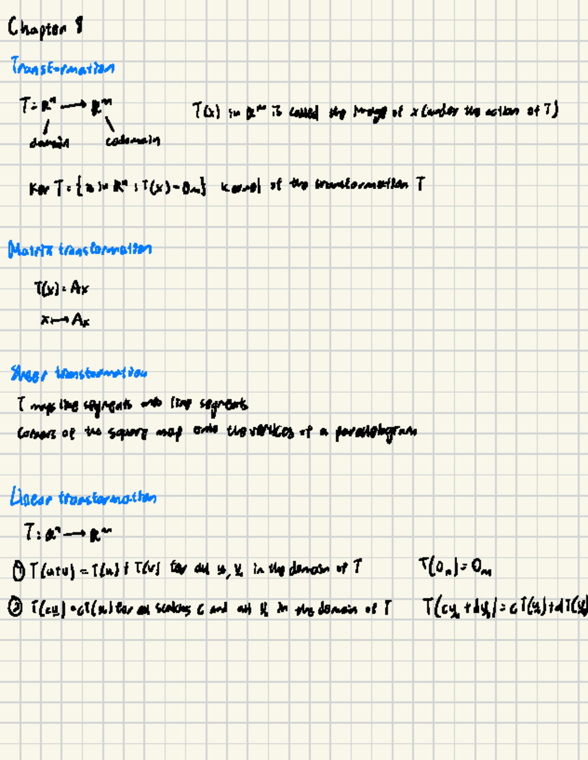 Chapter 8 - notes - Chapter 8 ####### Transformation T : R" - RM I ...
