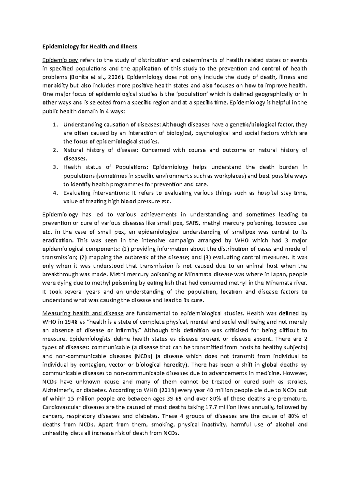 Epidemiology for H and I Notes - Epidemiology for Health and Illness ...