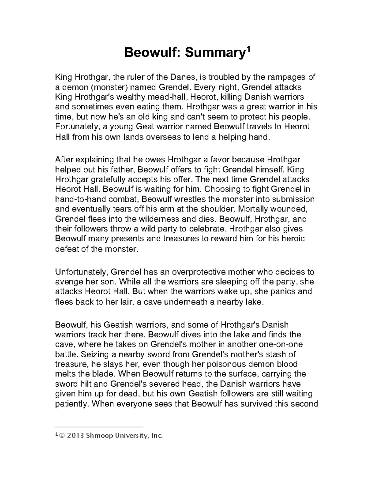 Beowulf & The Canterbury Tales Prologue - Beowulf: Summary 1 King ...