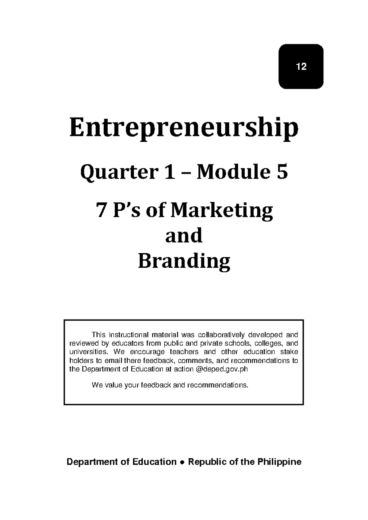 Entrep 12 Q1 Mod5 7Ps-of-Marketing-and-Branding v2 - Entrepreneurship ...