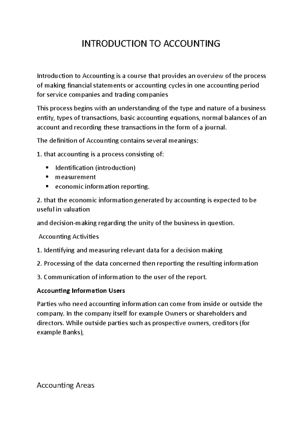 Introduction TO Accounting - INTRODUCTION TO ACCOUNTING Introduction to ...