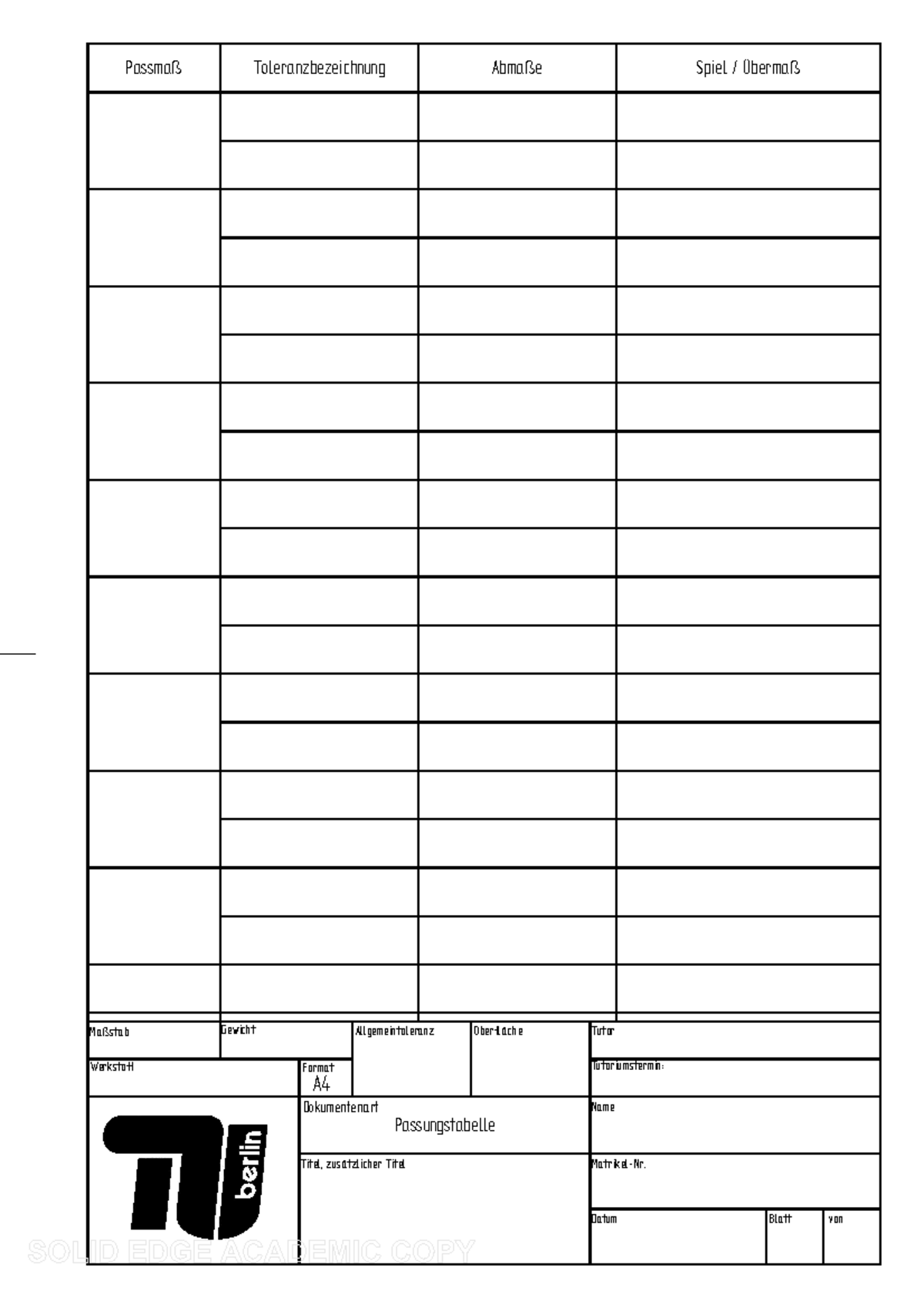 Vorlage Passungstabelle - Darstellung technischer Systeme - Maßstab A ...