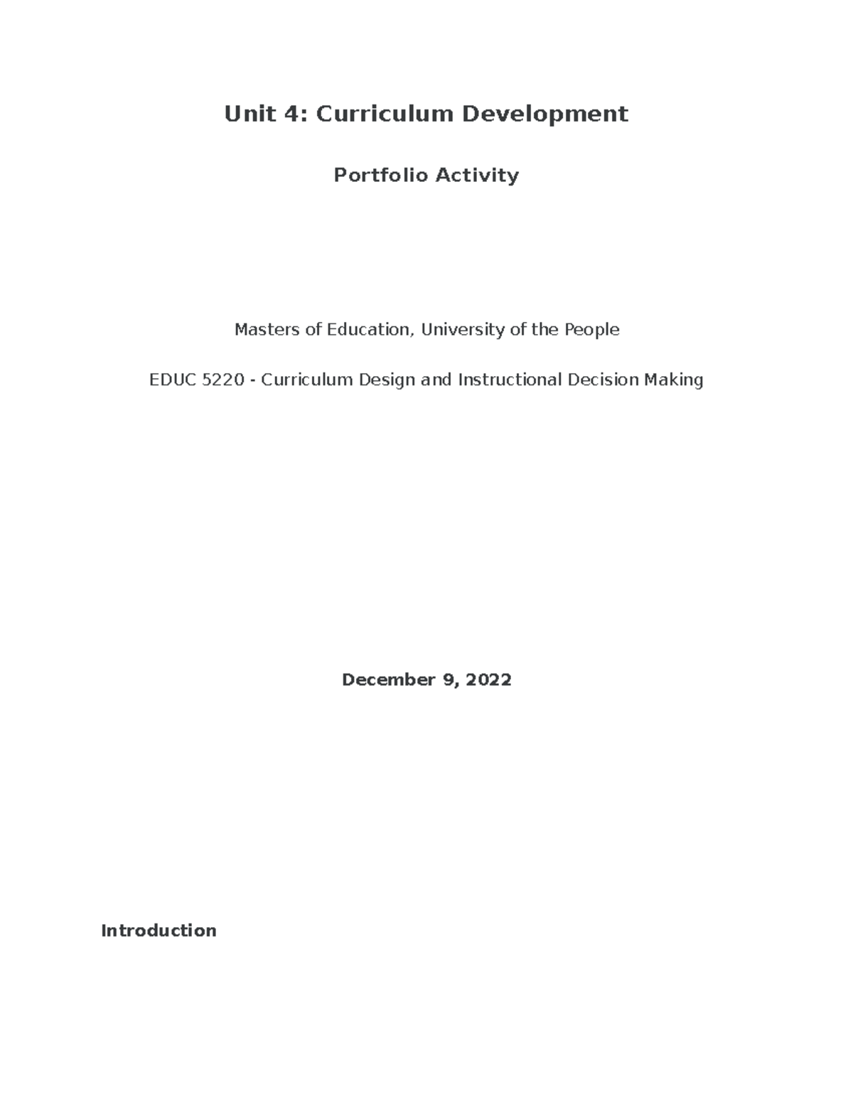 Portfolio Activity Unit 4 - Unit 4: Curriculum Development Portfolio ...
