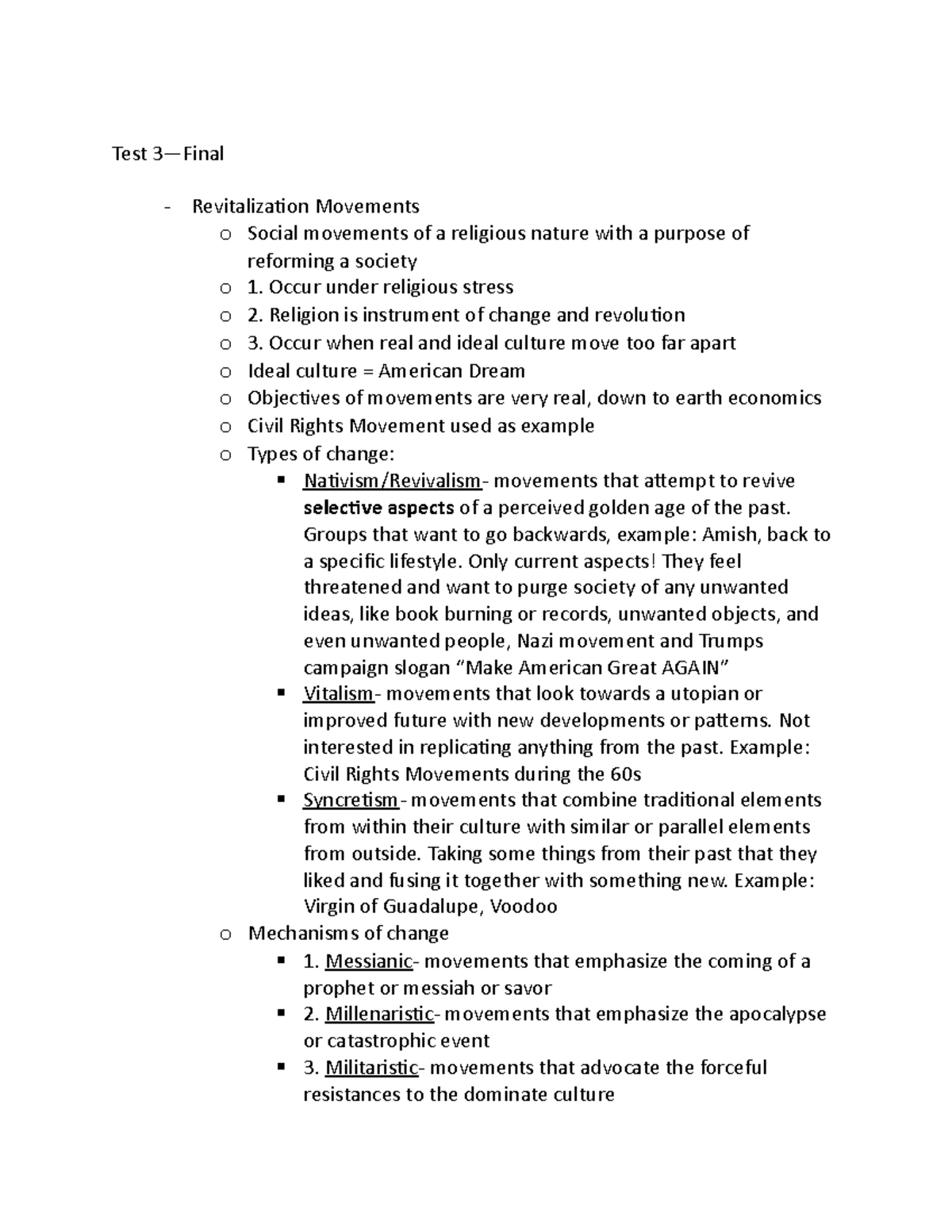 Exam 3 Material: Lecture 1 - Test 3—Final - Revitalization Movements o ...