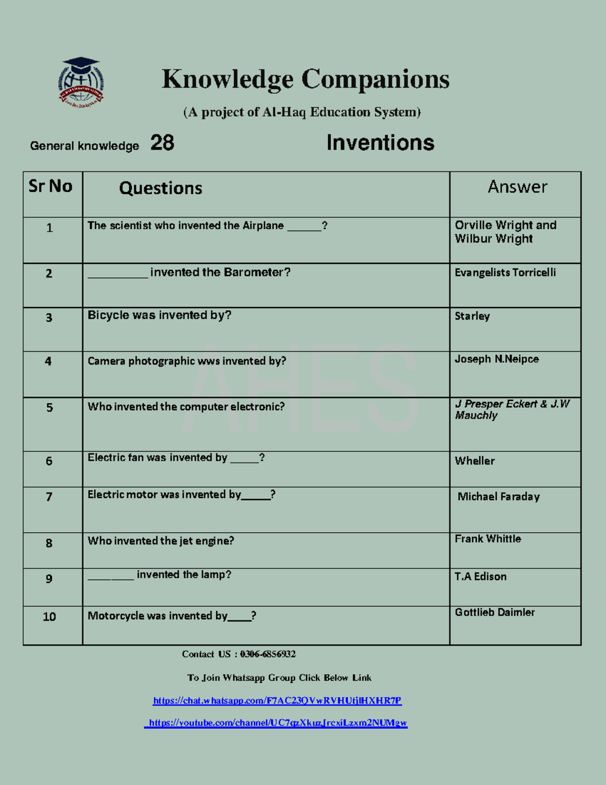 GK 28 - Nice information - Knowledge Companions (A project of Al-Haq ...