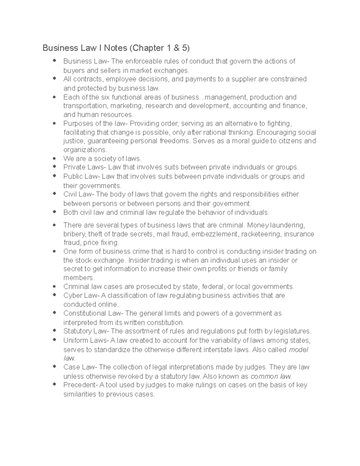 Business Law I Notes - All contracts, employee decisions, and payments ...