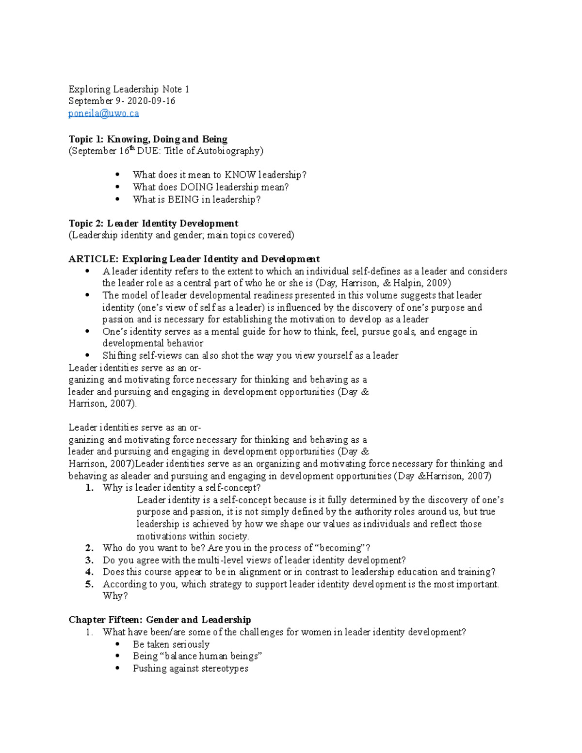 Exploring Leadership Note 1 - Leader identities serve as an or ...