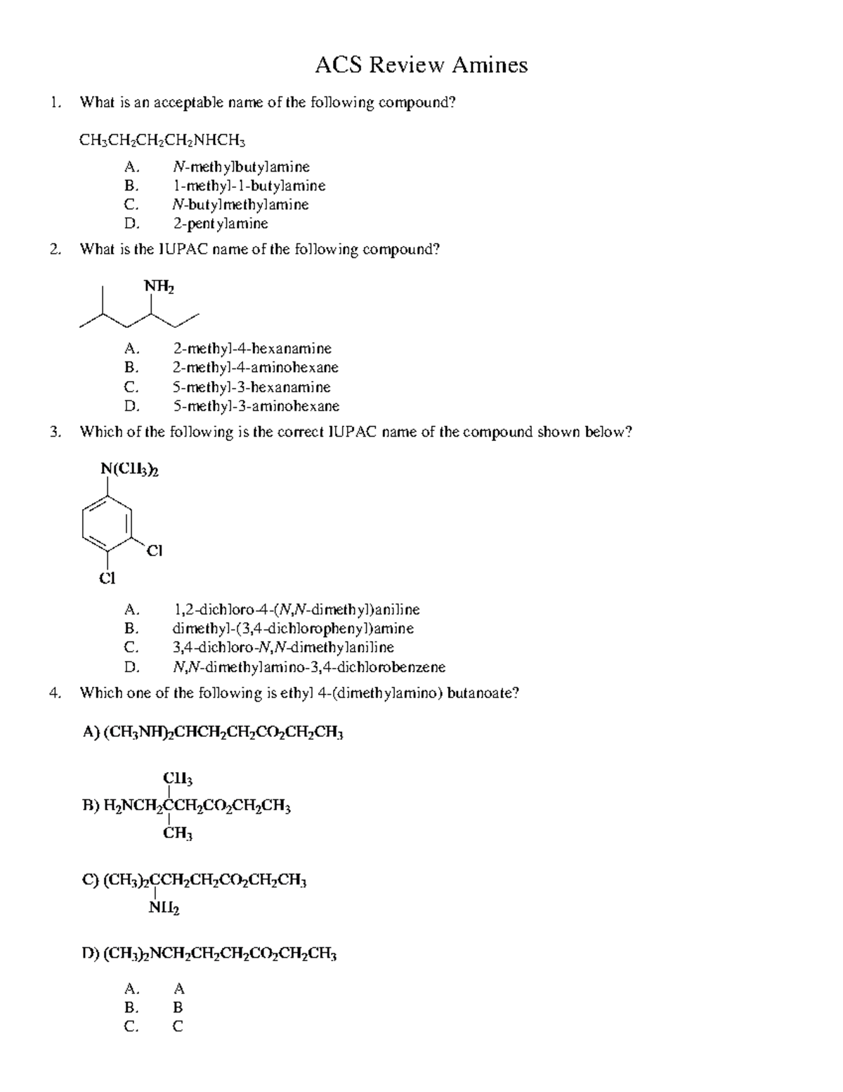 ACS Review 22 Amines - Organic chemistry 1 - ACS Review Amines What is ...