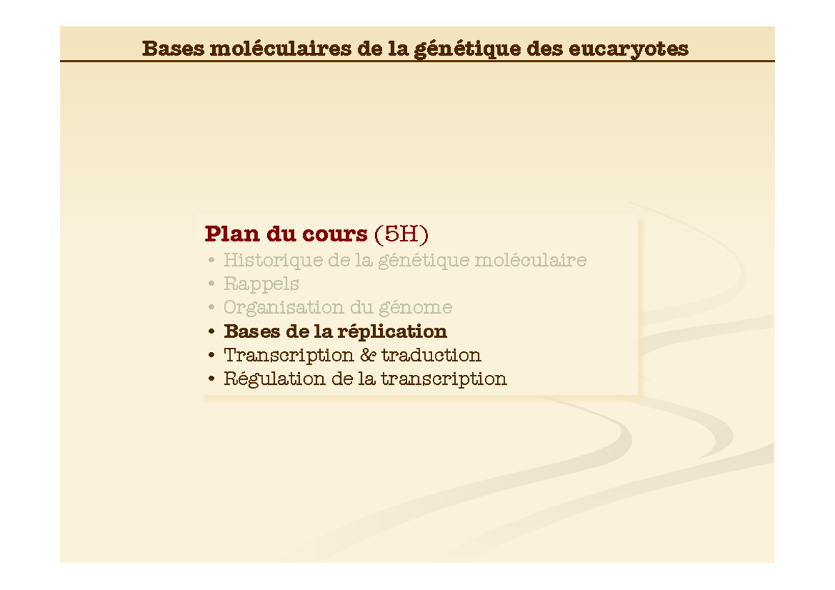 Cours Génétique Eucaryotes 2 - Bases moléculaires de la génétique des ...