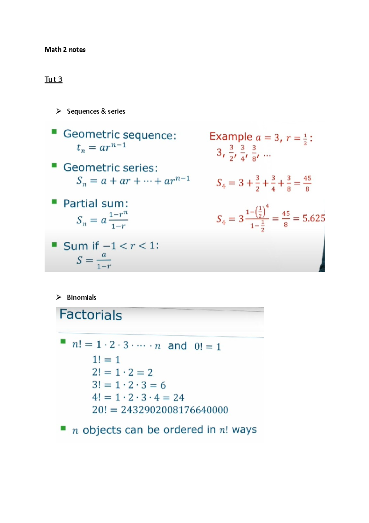 Mathematic 2 notes- English - Math 2 notes Tut 3 Sequences & series ...