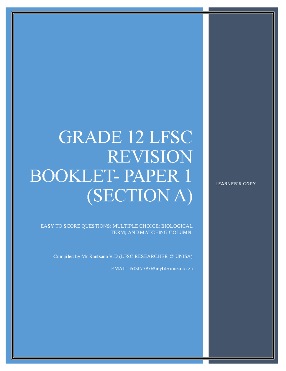 Grade 12 LFSC Revision Booklet P1- Student - GRADE 12 LFSC REVISION ...