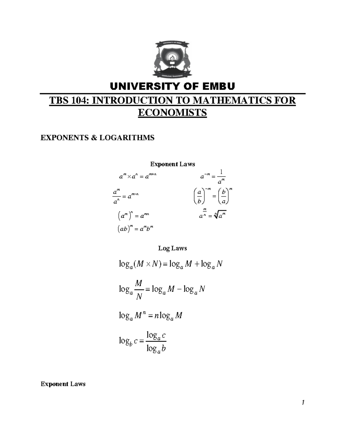 3 - introduction to mathematics - UNIVERSITY OF EMBU TBS 104 ...