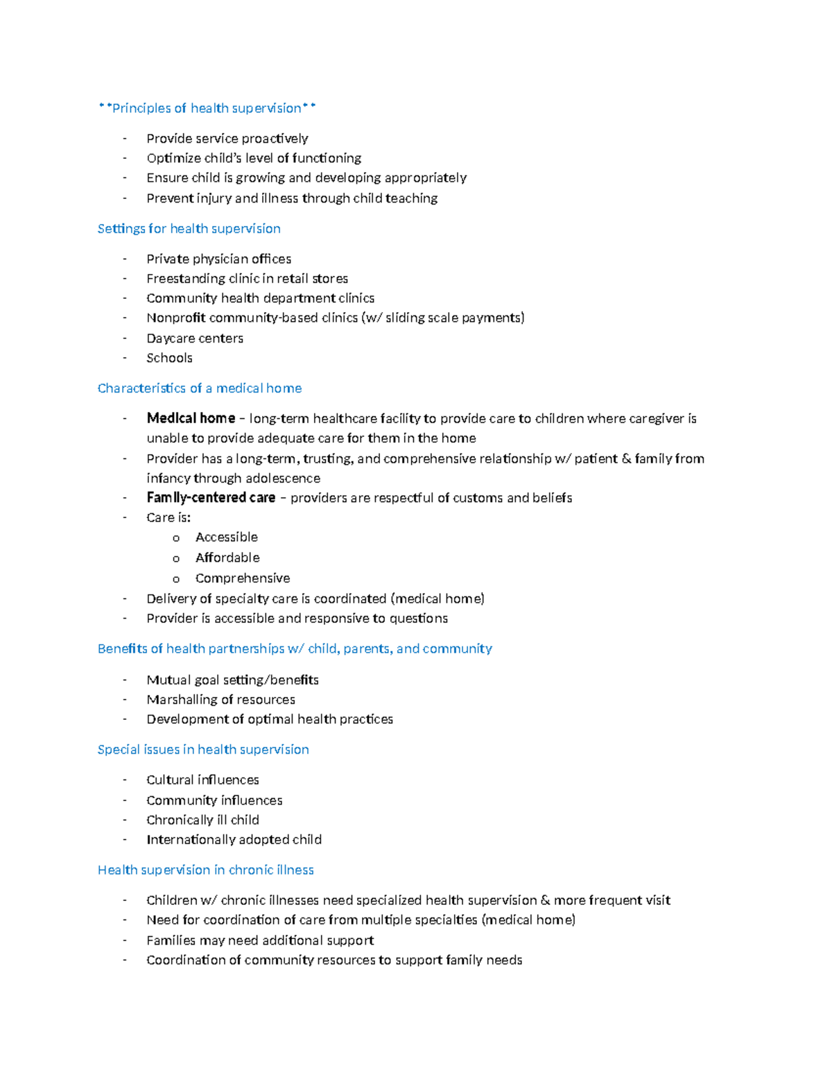 CH 9 Health Supervision - Principles of health supervision - Provide ...