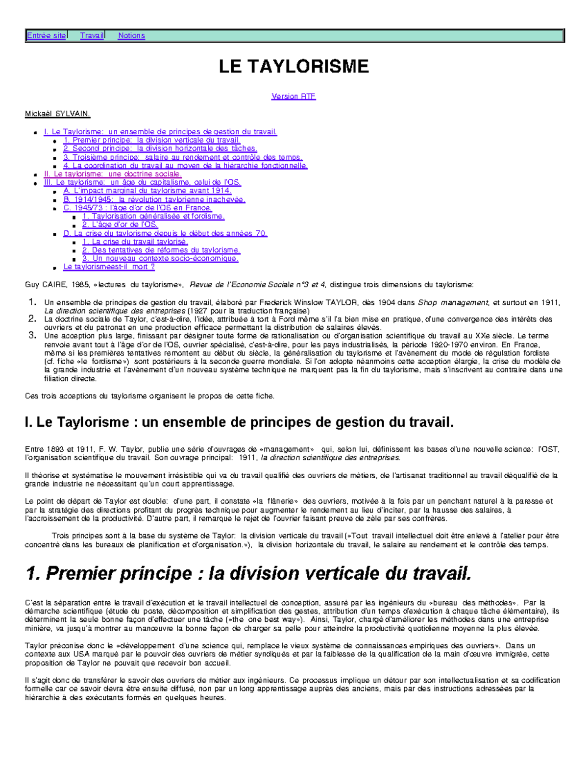 Taylorisme - Management - Entrée site| Travail| Notions LE TAYLORISME ...