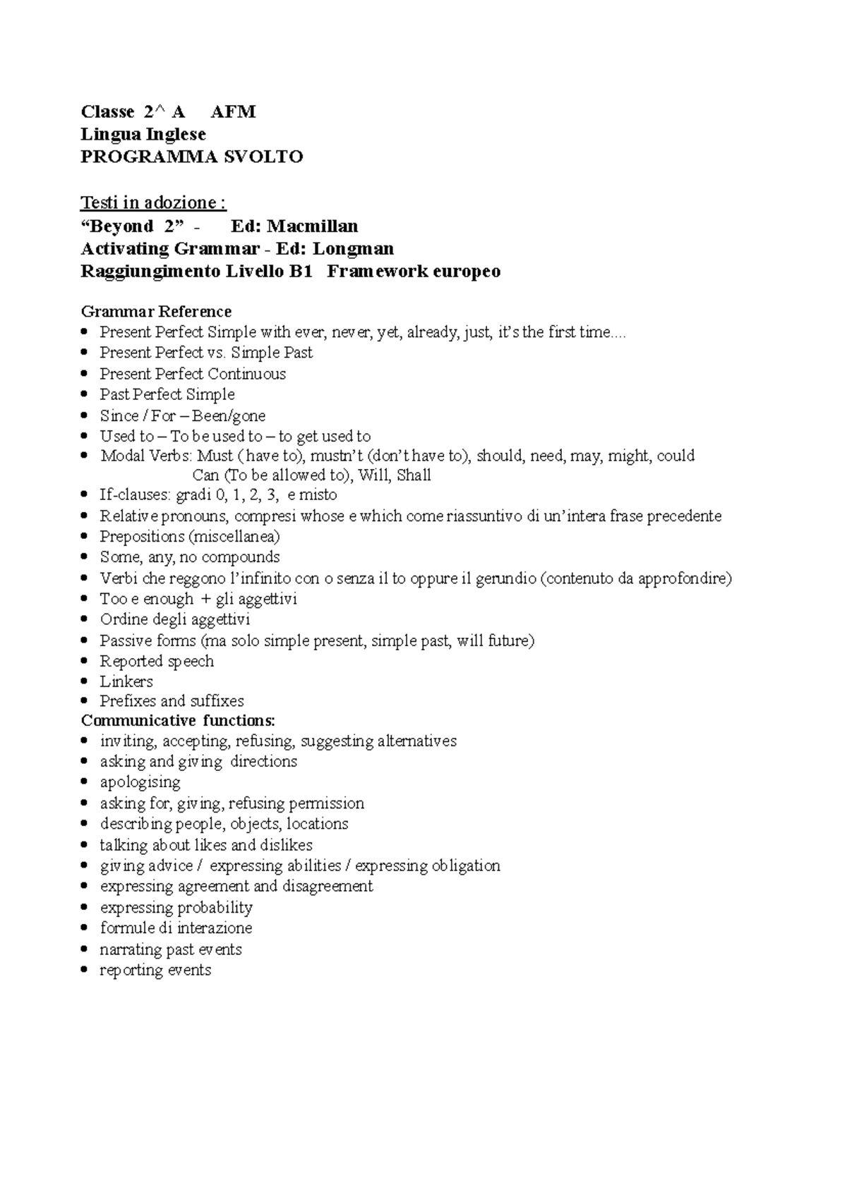 Programma Inglese 2^ AFM - Classe 2^ A AFM Lingua Inglese PROGRAMMA ...