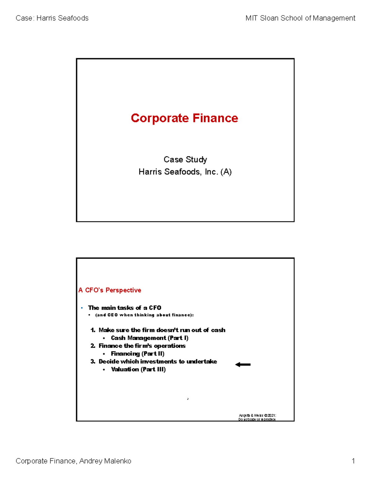 CF 14 Harris Seafoods A PDF 1 1 - Corporate Finance Case Study Harris Seafoods, Inc. (A) • The ...
