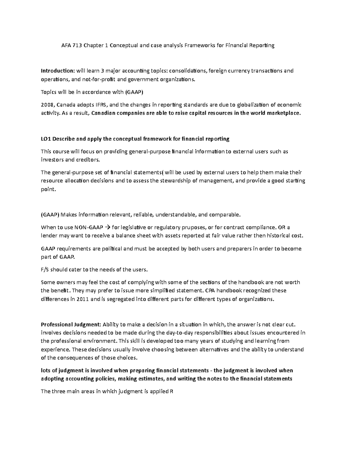 AFA 713 Chapter 1 Conceptual and case analysis Frameworks for Financial ...