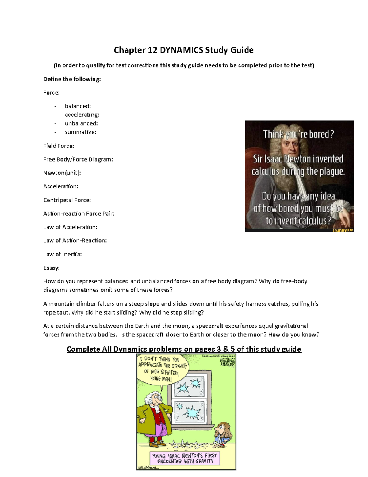 Chapter 12 Dynamics Study Guide - Chapter 12 DYNAMICS Study Guide (In ...