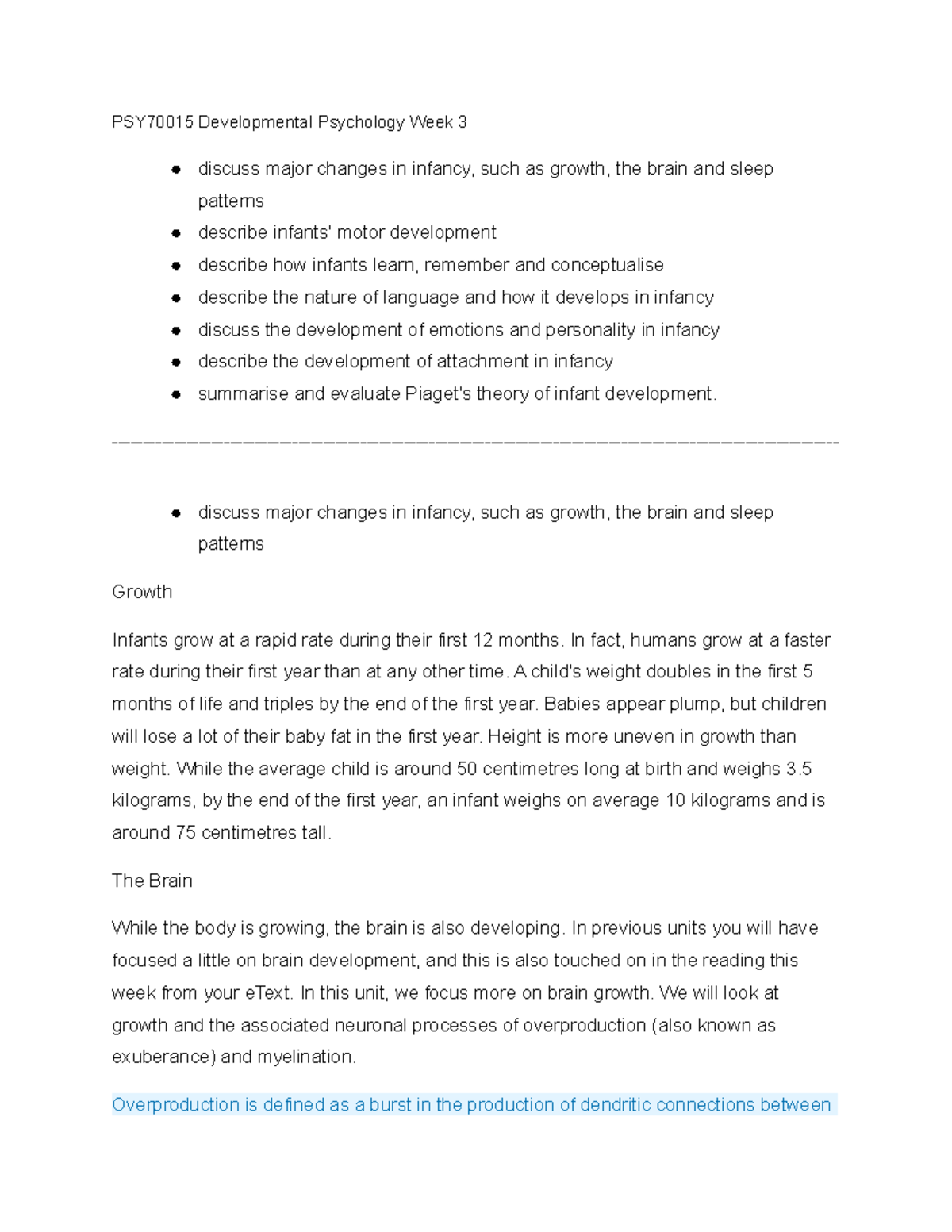 Dev Psych Week 3 - Lecture notes 3 - PSY70015 Developmental Psychology ...