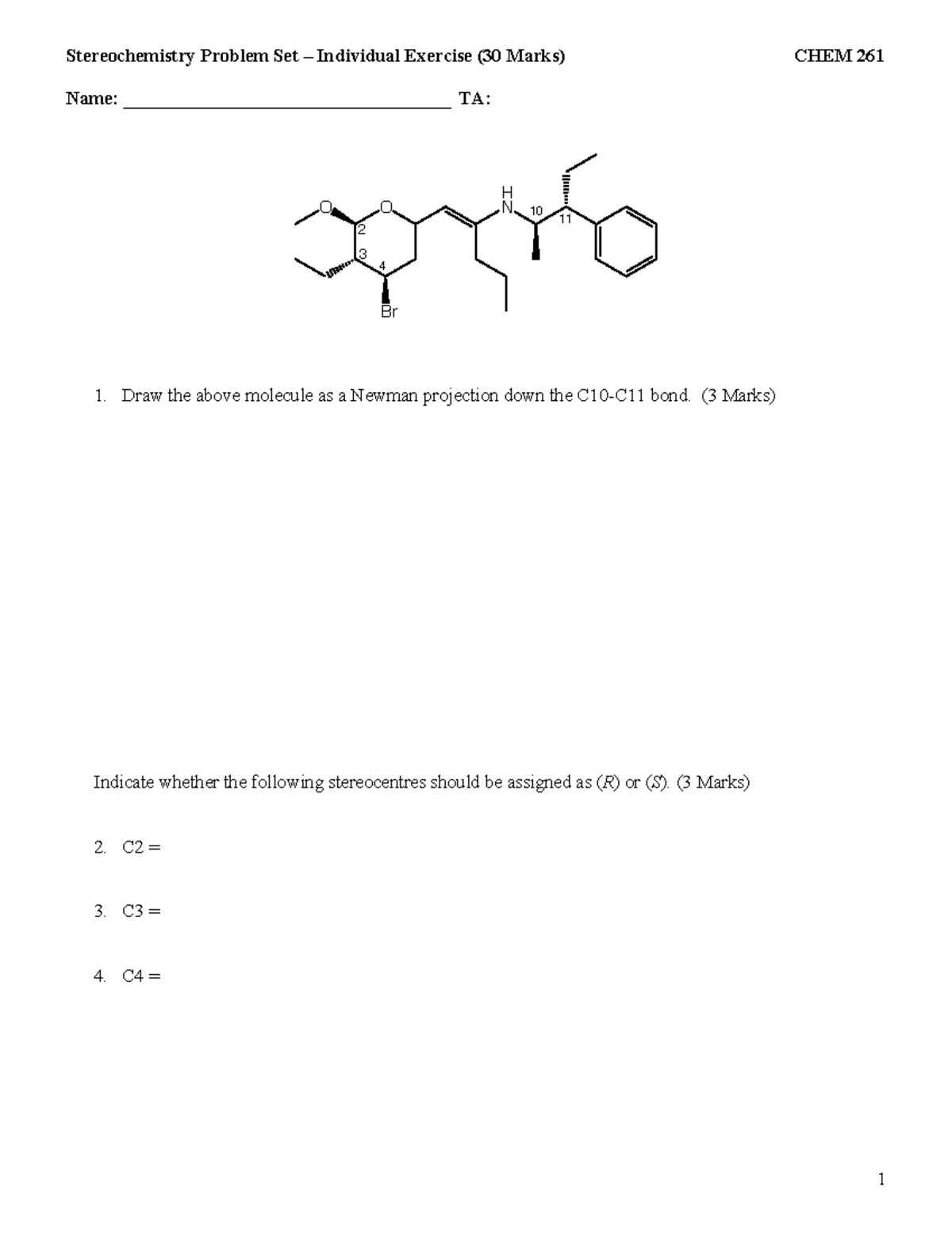 Stereochemistry Problem Set 6 and IR practice problem sets - Name ...