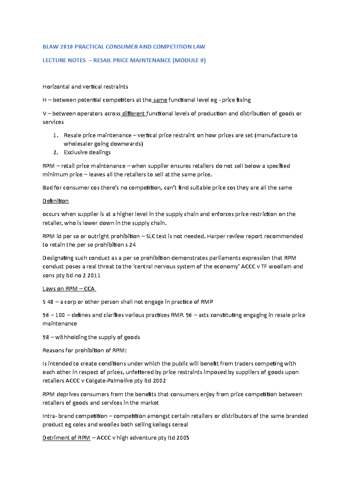 BLAW2010 Lecture Notes Module 9 - BLAW 2010 PRACTICAL CONSUMER AND ...
