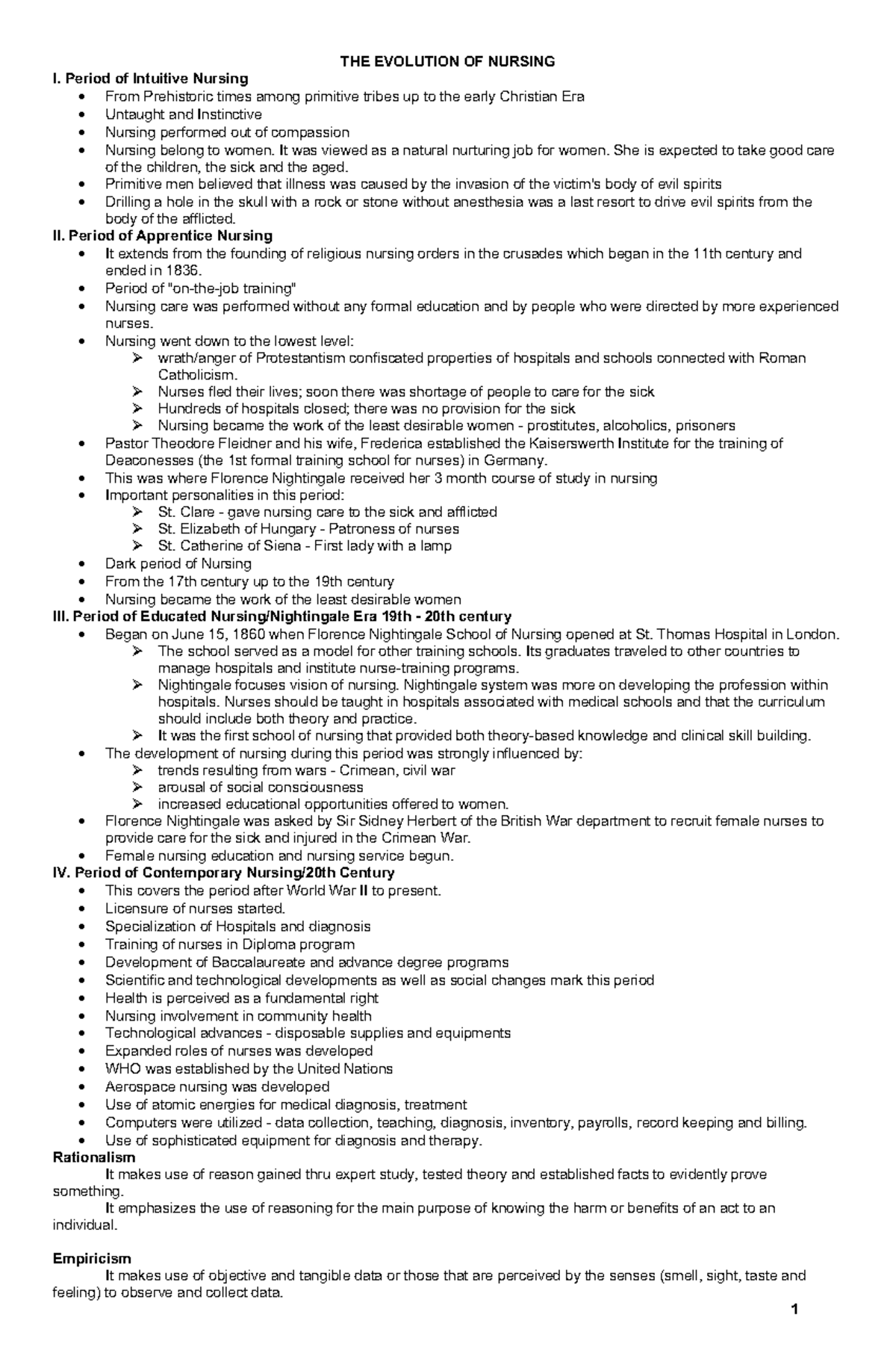 Funda Nur Midterms - THE EVOLUTION OF NURSING I. Period of Intuitive ...