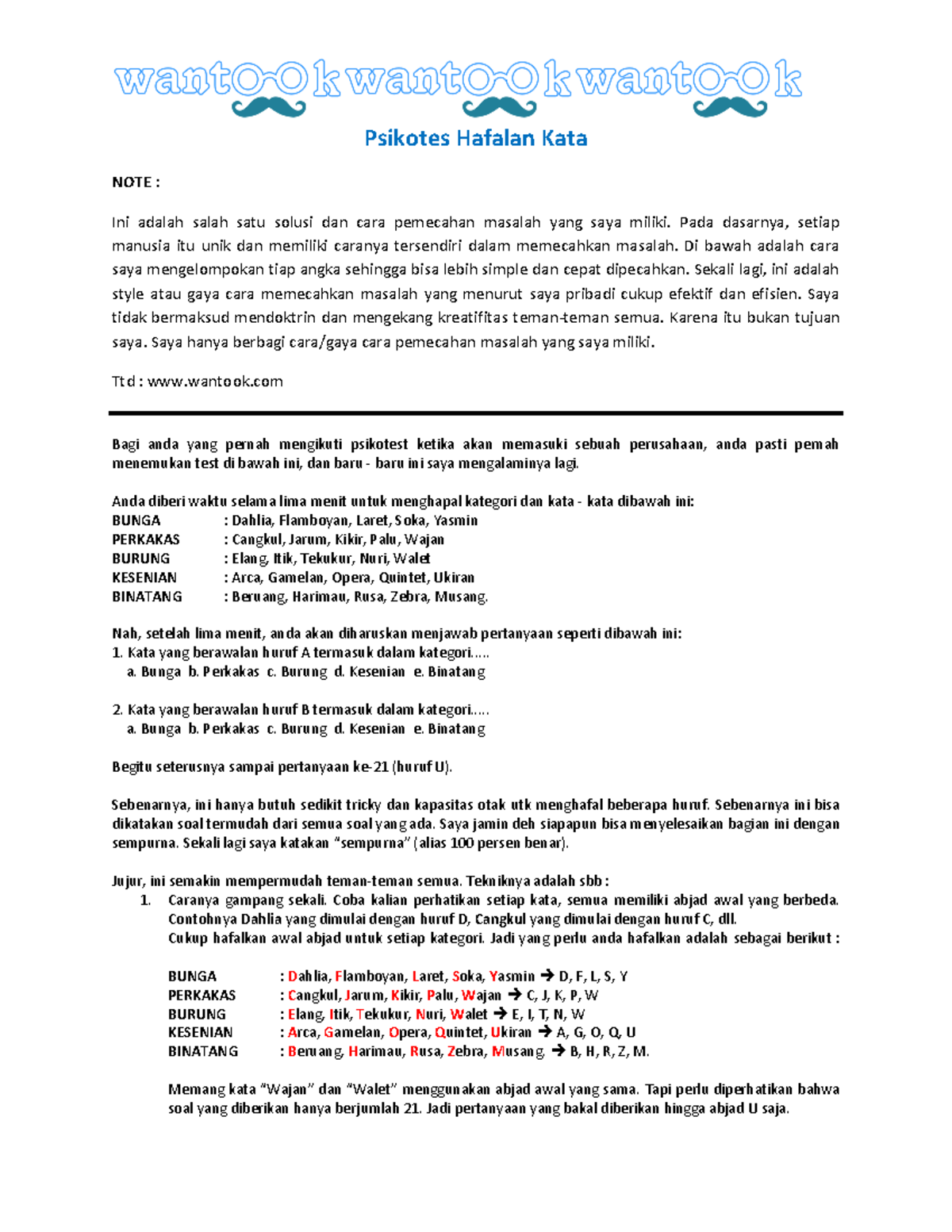 Tes hafalan kata - Psikotes - Psikotes Hafalan Kata NOTE : Ini adalah ...