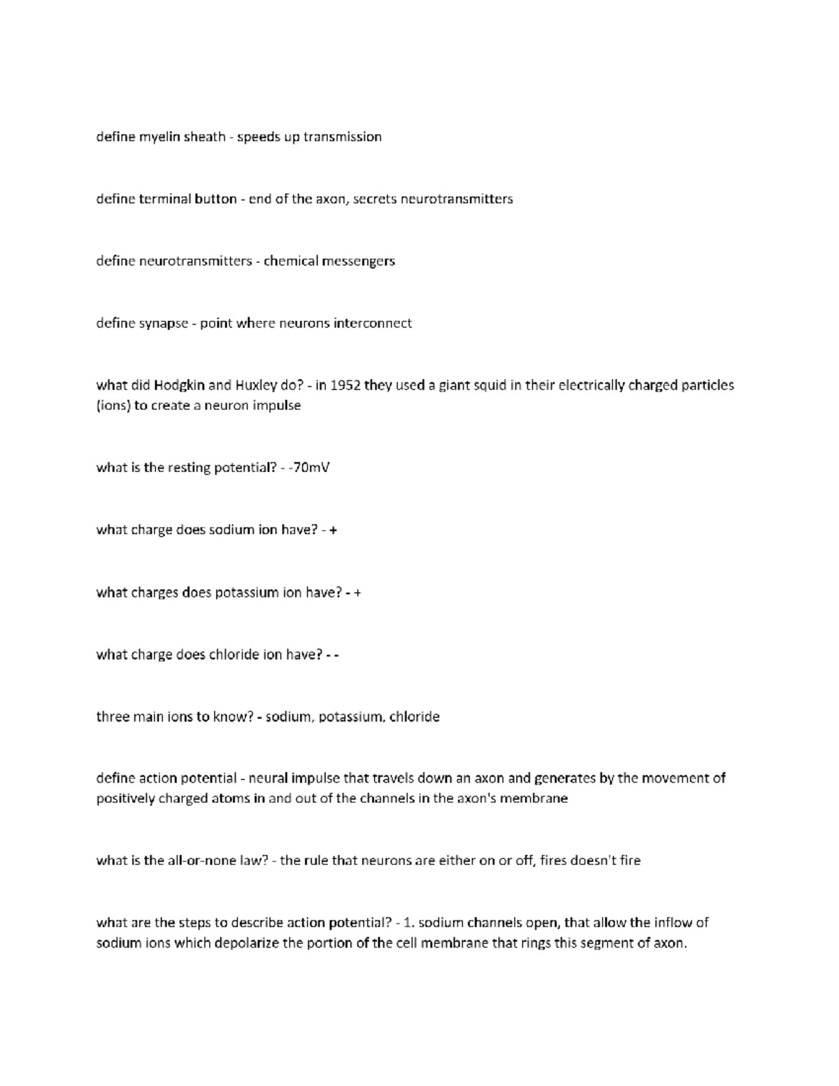 Psych chapter 2 page 2 - define myelin sheath speeds up transmission ...
