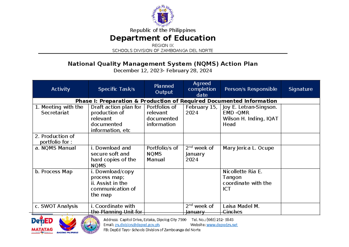 NQMS- Action-PLAN-2023-2024 - Copy - Department of Education REGION IX ...