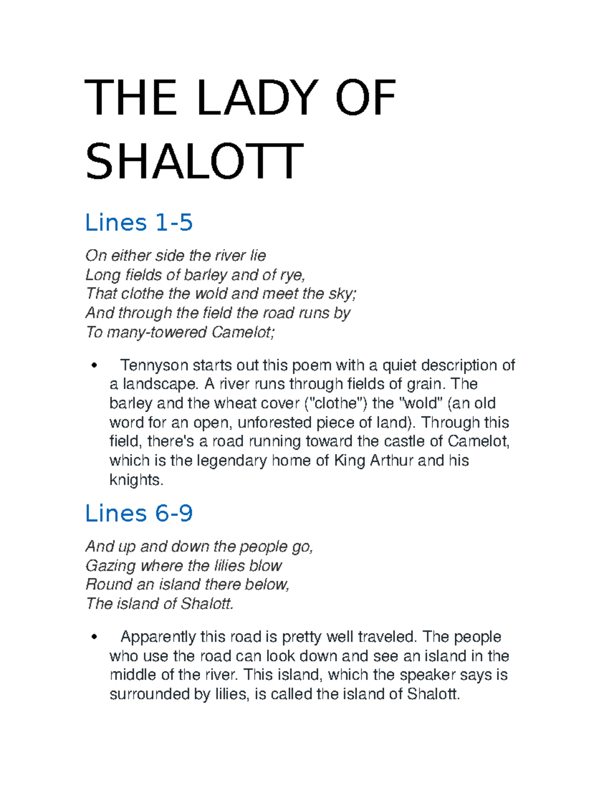 THE LADY OF Shalott[ 9676] - THE LADY OF SHALOTT Lines 1- On either ...