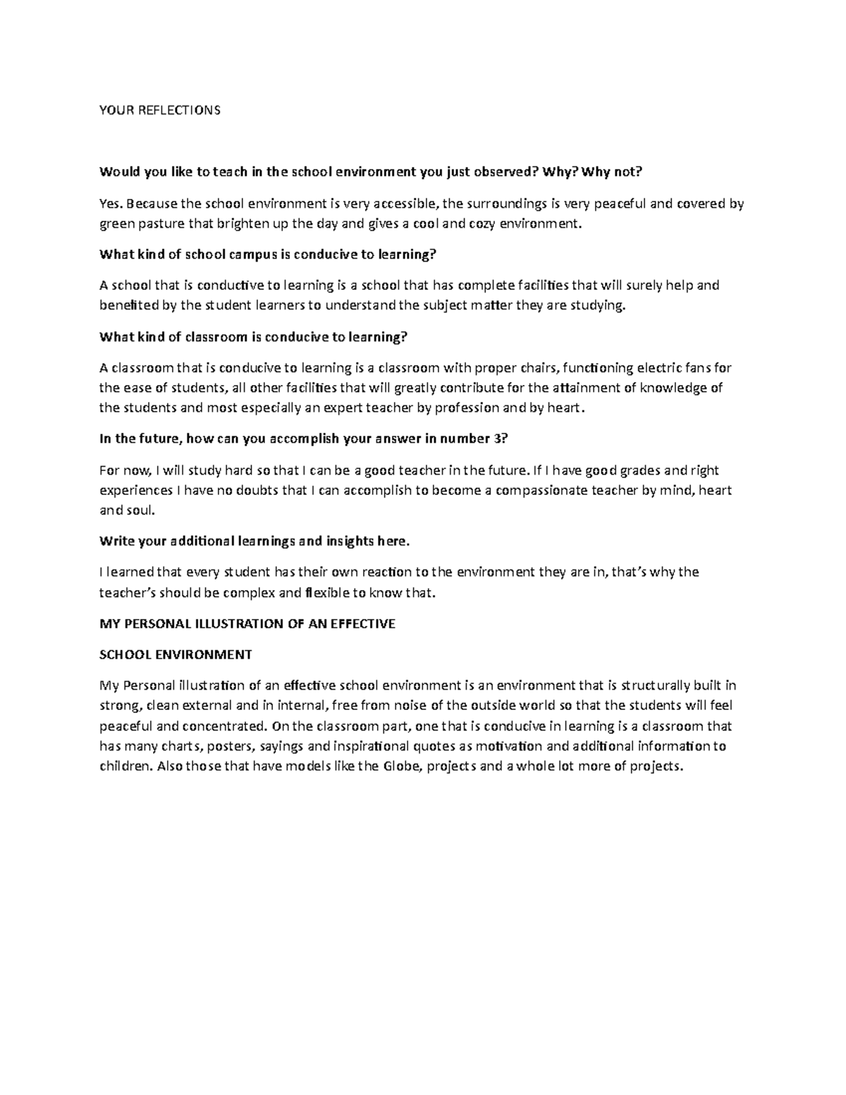 Fs1 answer - field - YOUR REFLECTIONS Would you like to teach in the ...