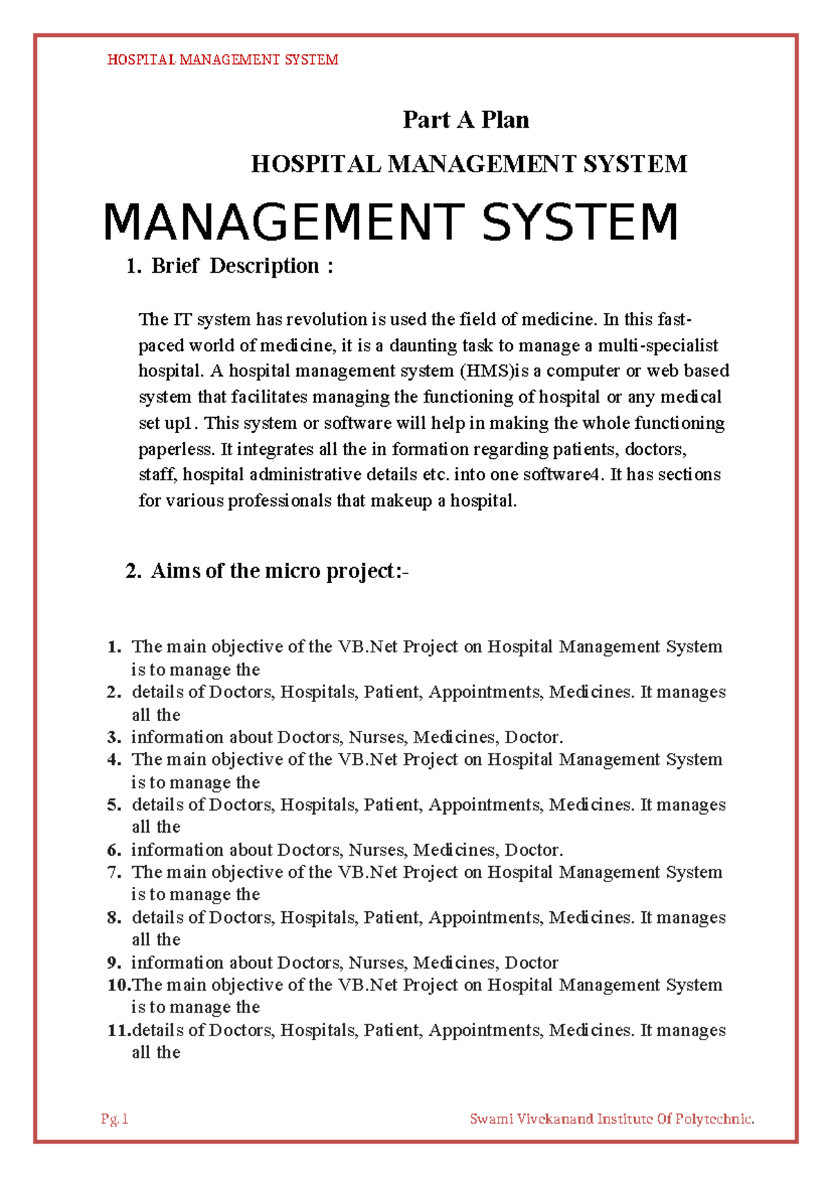 GAD mp final - Part A Plan HOSPITAL MANAGEMENT SYSTEM MANAGEMENT SYSTEM ...